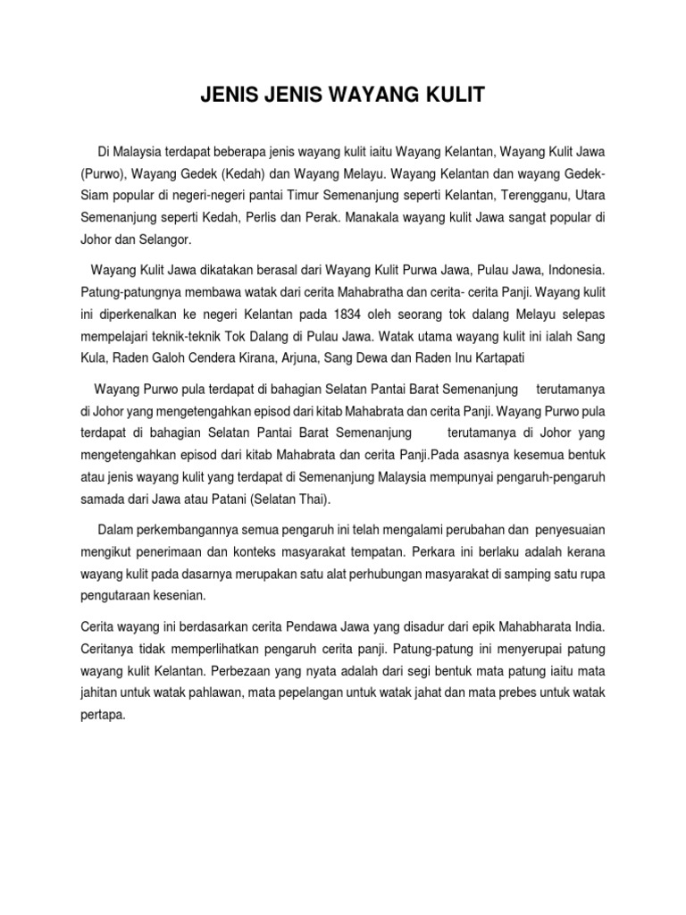 Jenis Jenis Wayang Kulit | PDF | Fiksi Umum