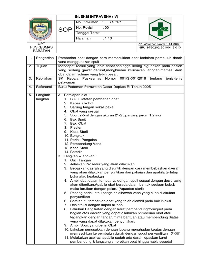 Sop Injeksi IV | PDF | Pengembangan Diri | Kesehatan Holistik