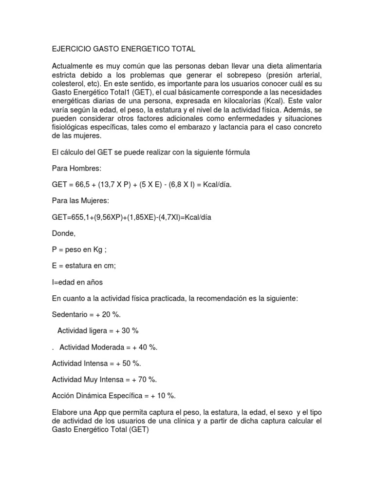 Cálculo del Gasto Energético Total (GET) | PDF | Salud y bienestar