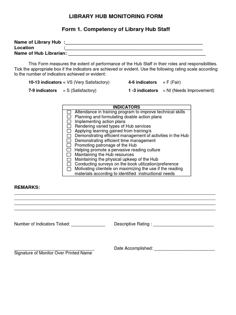 LIBRARY HUb MONITORING FORM PDF | PDF | Books | Libraries