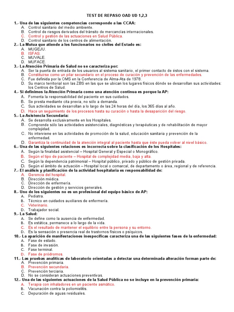 Test de Repaso Oad Ud | PDF | Hospital | Enfermedades y trastornos