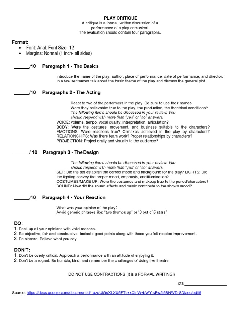 Theatre Critique Rubric PDF | PDF | Cognitive Science | Psychological ...