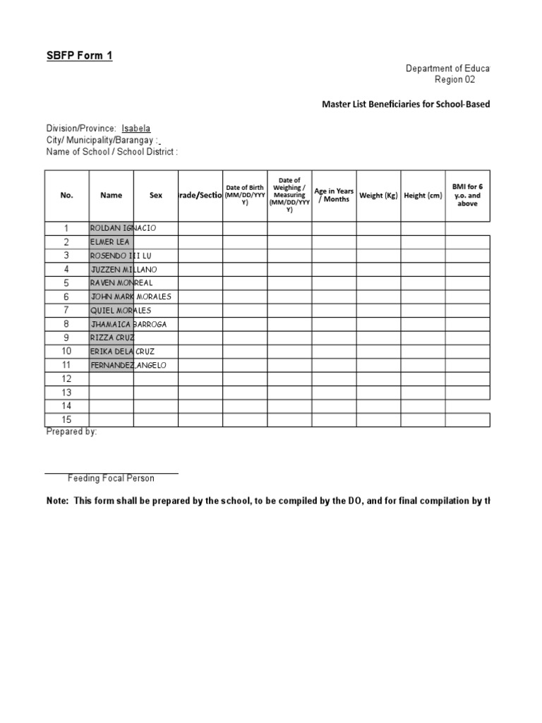 Sbfp-Forms-1,2,3 & Attendance Qes | PDF | Microsoft Excel | Human Body