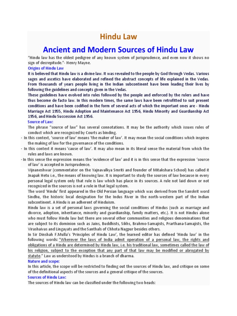 Sources of Hindu Law | PDF | Vedas | Precedent