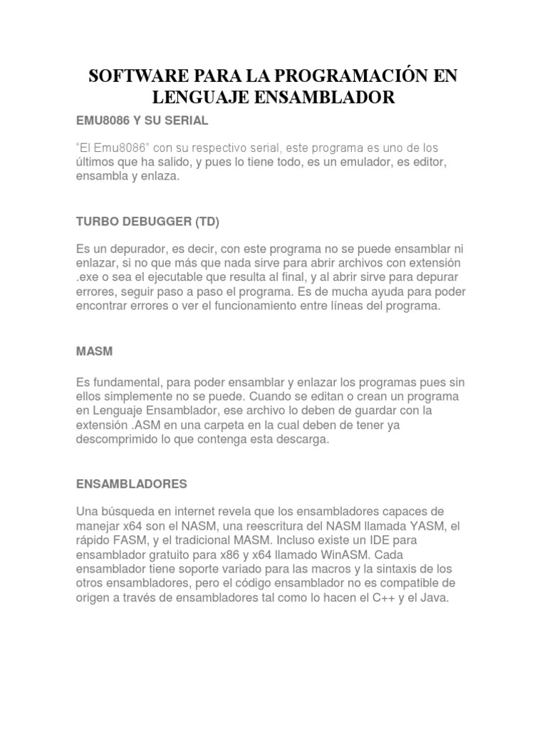 Software para La Programación en Assembler | PDF | Lenguaje ensamblador | Compilador