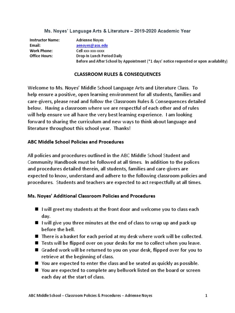 Classroom Policies Procedures - A Noyes - 2019 | PDF | Plagiarism ...