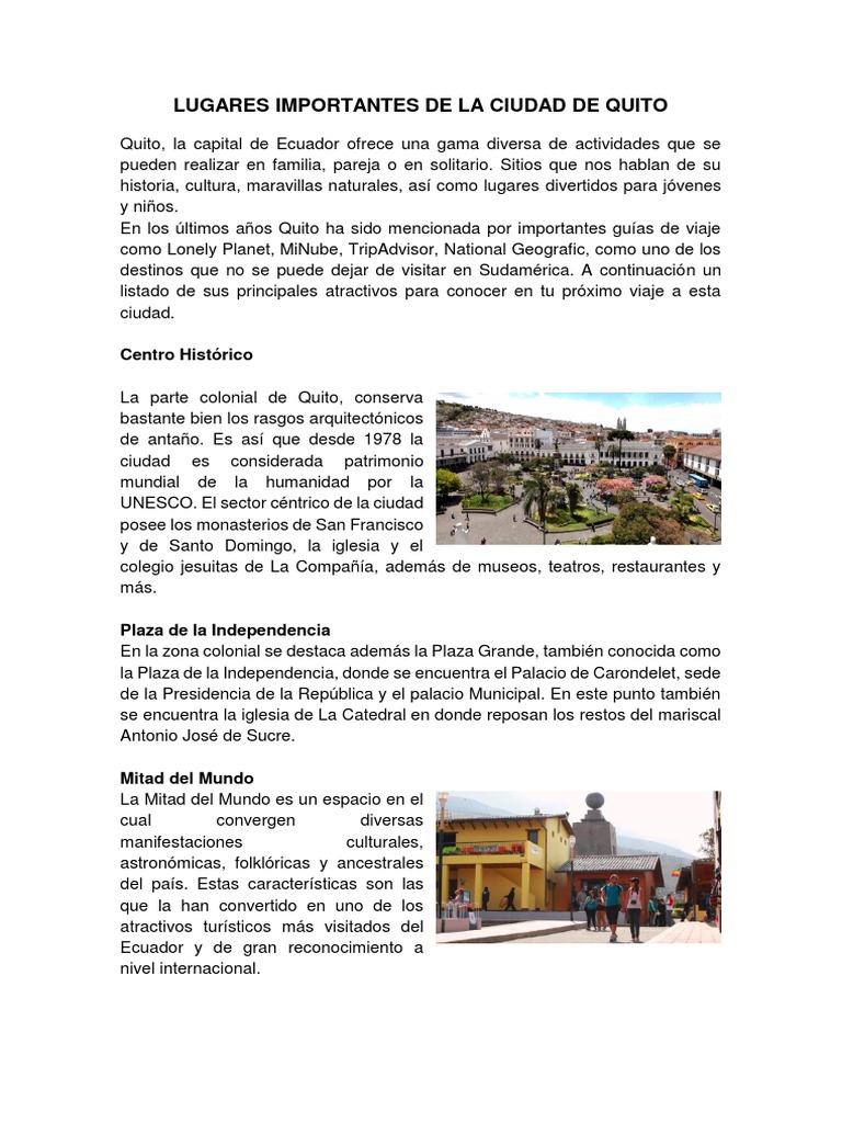 Lugares Turísticos de Quito | PDF