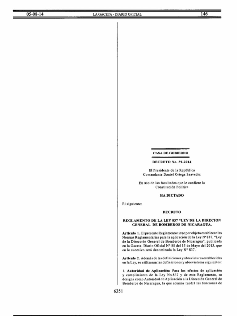 2014-07-21 - Decreto 39-2014, Reglamento Ley 837, Ley Dirección General ...