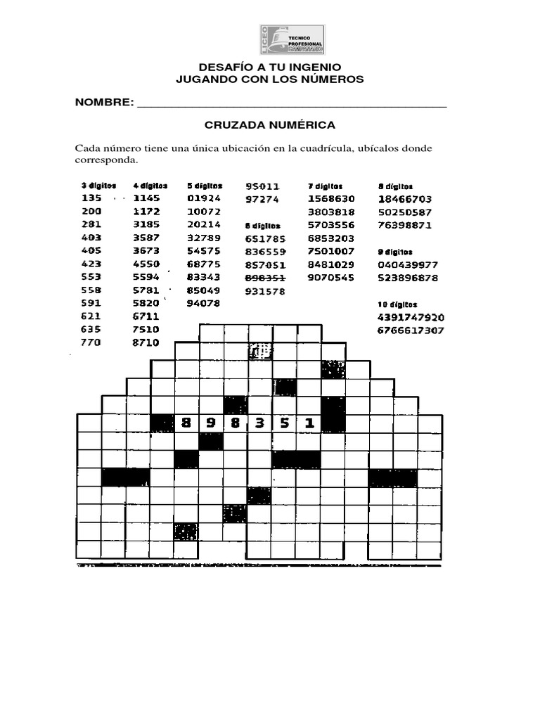Cruzadas Numéricas para Imprimir | PDF