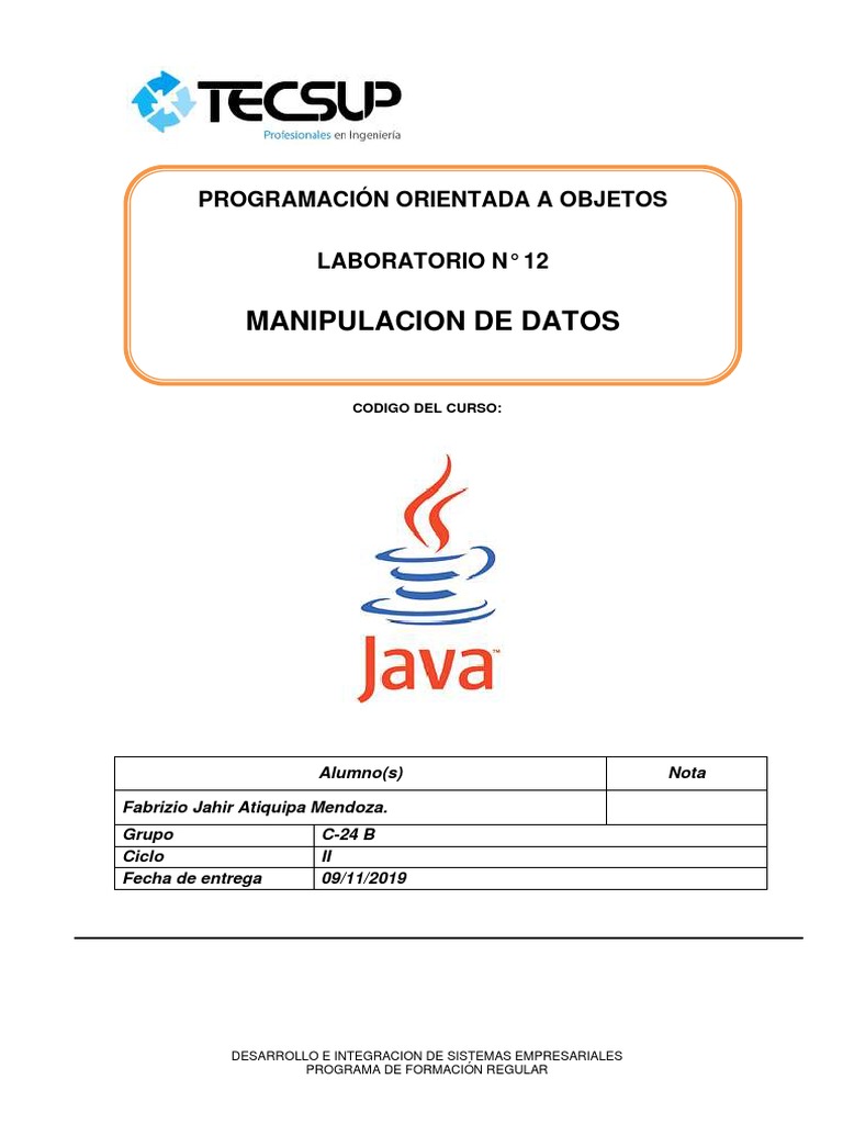Lab 11 - Manipulacion de Datos | PDF | Java (lenguaje de programación) | Frijoles Netos