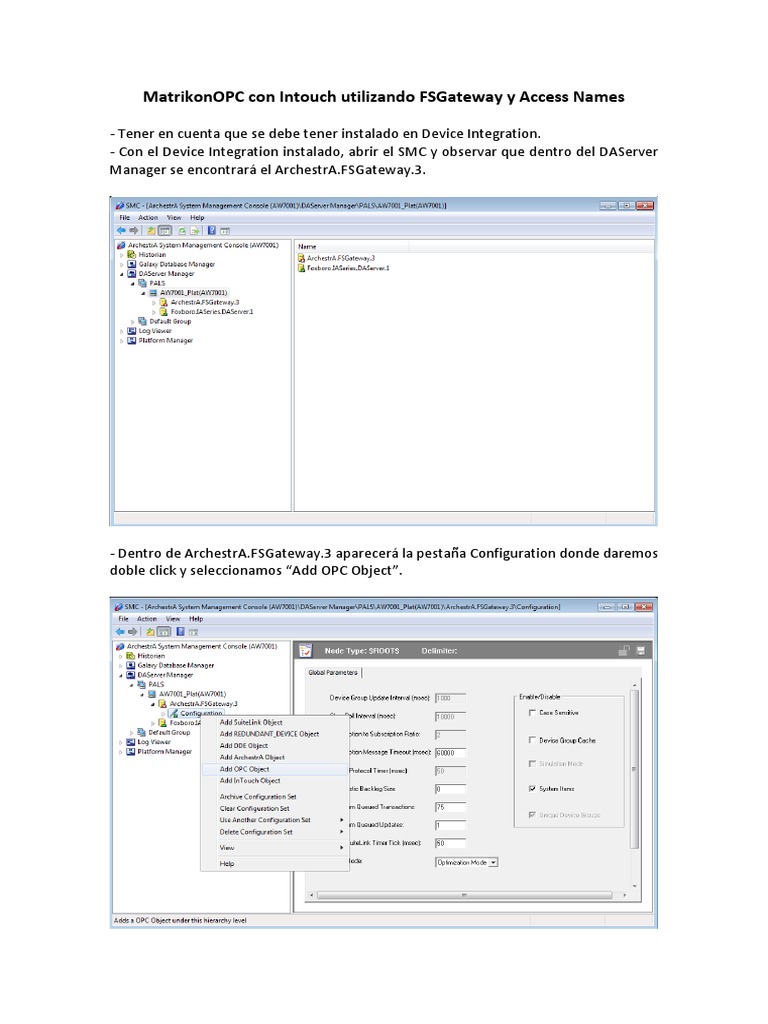 MatrikonOPC Con Intouch Utilizando FSGateway y Access Names | PDF ...