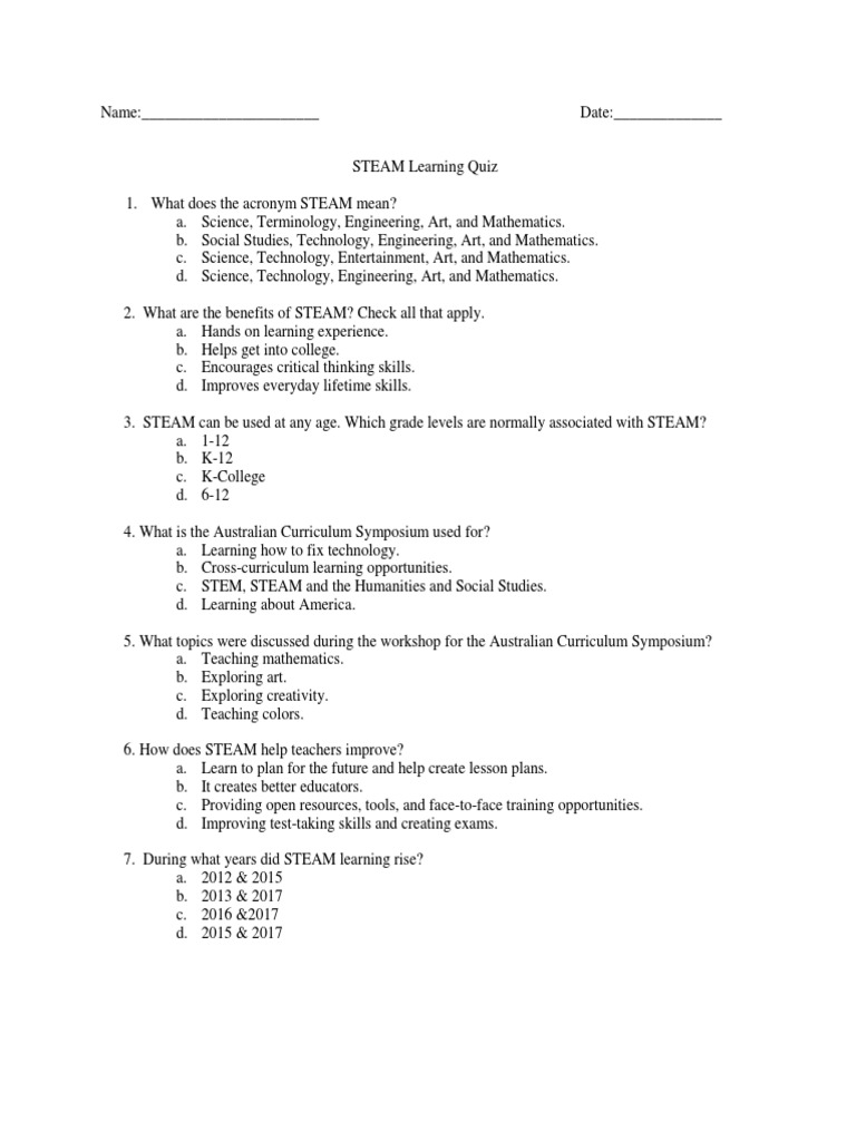 Steam Learning Quiz | PDF