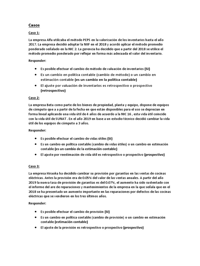 Cambios Contables y Estimaciones: Casos Prácticos | PDF | normas ...