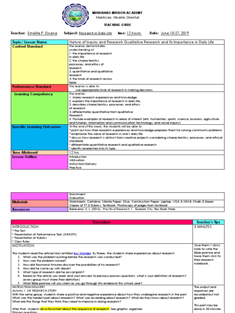 Teachers' Guide Practical Research 1 | PDF | Qualitative Research ...
