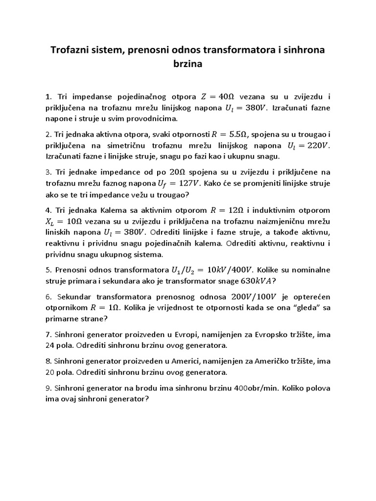 Trofazni Sistemi Zadaci | PDF