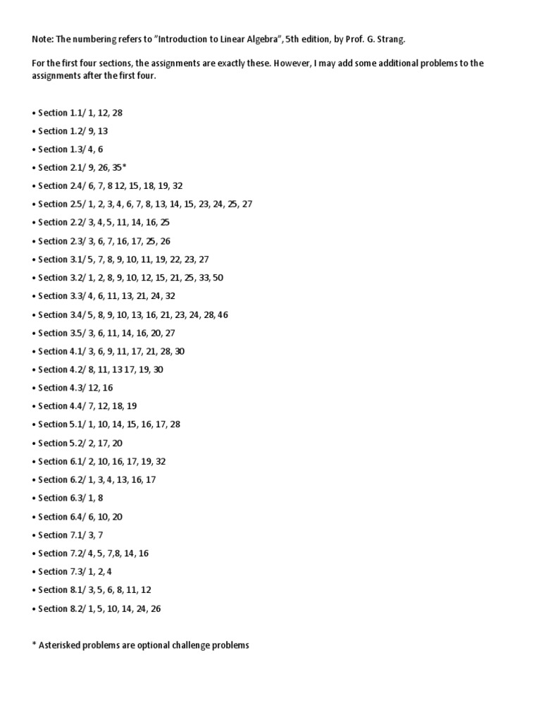 Homework For Linear Algebra by Gilbert Strang | PDF