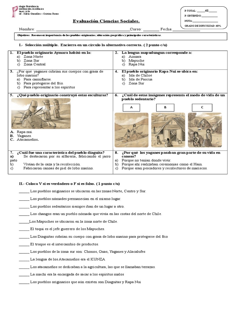 Prueba Historia Pueblos Originarios 2 | PDF | Pueblos Indígenas de las ...