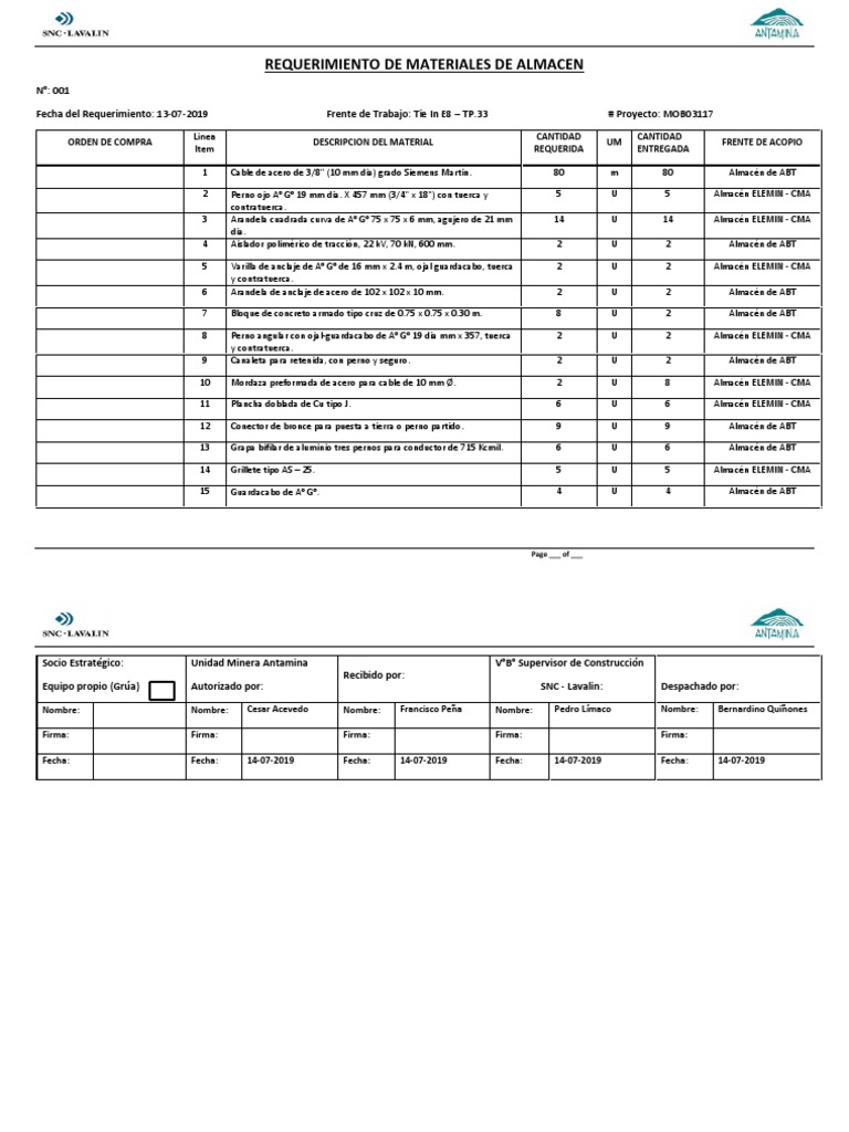 Formato de Requerimiento de Materiales | PDF | Ingeniería de ...