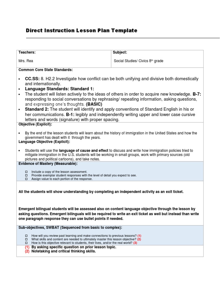 8th Grade Immigration Lesson Plan | PDF | Special Education | Lesson Plan
