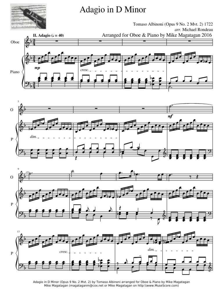 (Free Scores - Com) Albinoni Tomaso Adagio Minor For Oboe Piano All ...