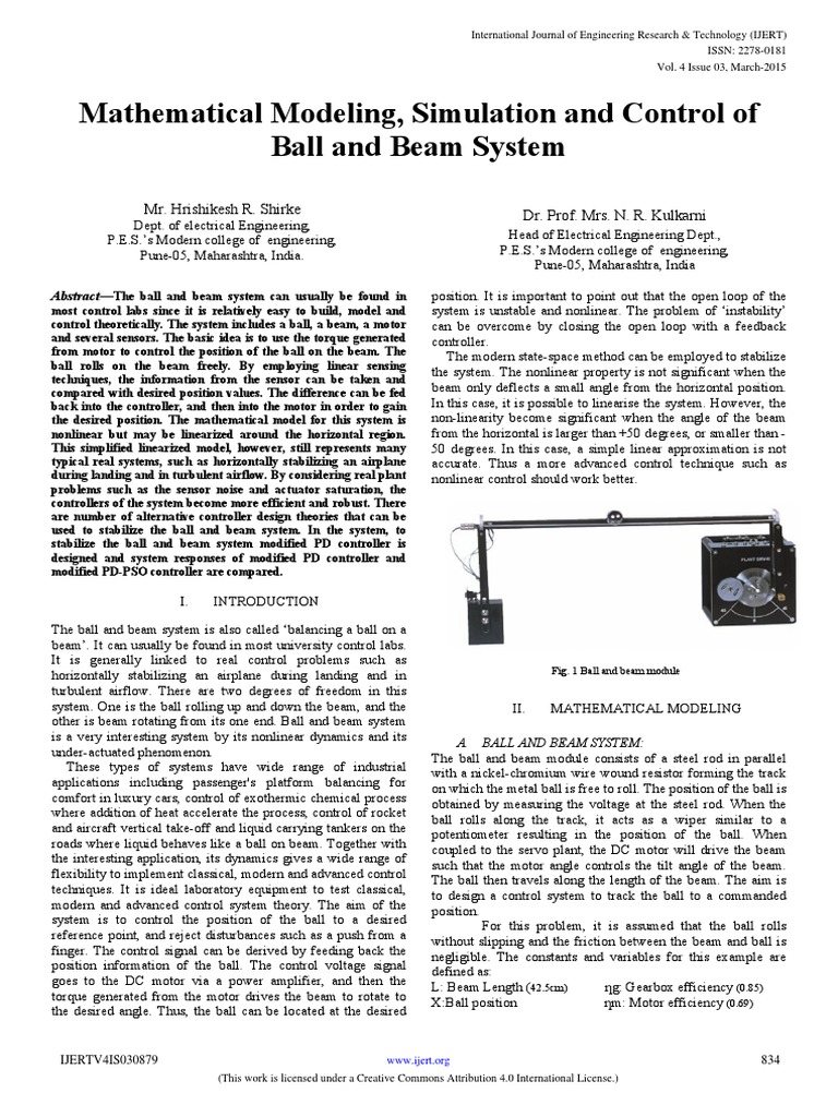 Ball and Beam System Control Analysis | PDF | Torque | Electric Motor