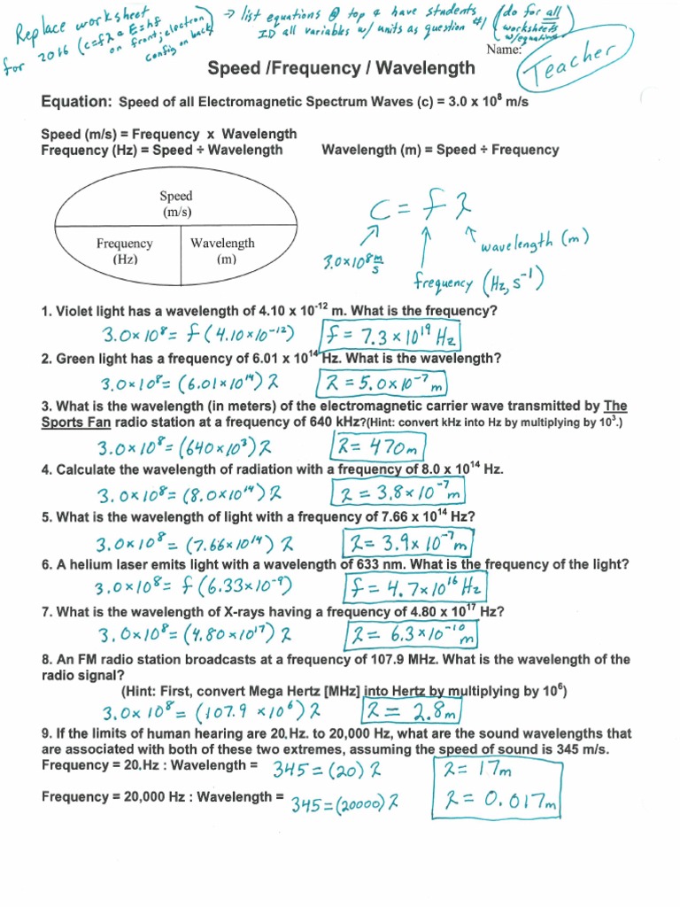 ChemE - Frequency Wavelength Worksheets Answers | PDF