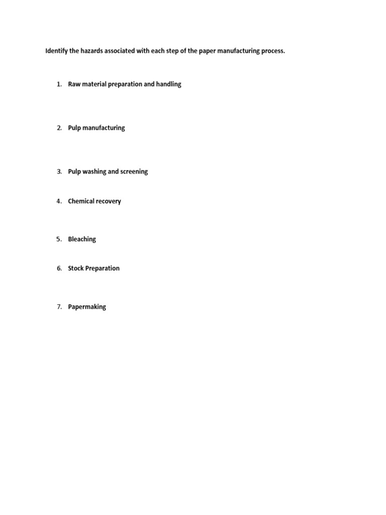 Identify The Hazards Associated With Each Step of The Paper ...