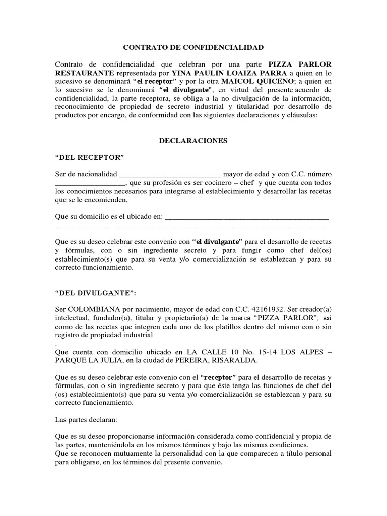 Contrato de Confidencialidad COCINA | PDF | Información | Software