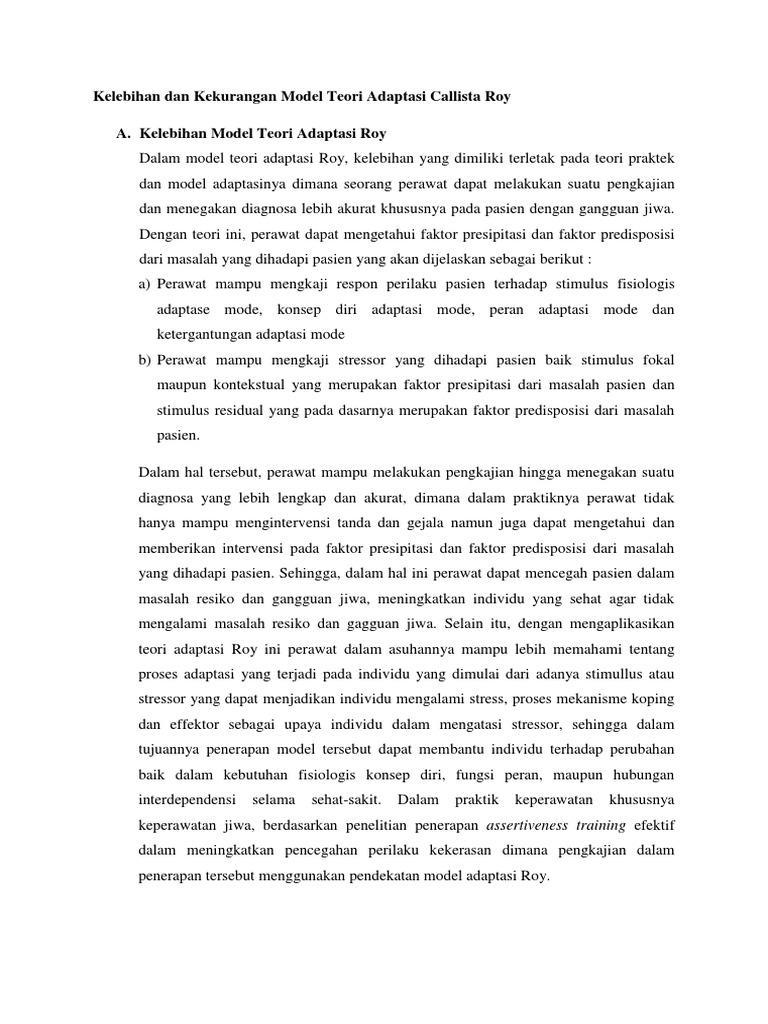 Kelebihan Dan Kekurangan Teori Roy | PDF