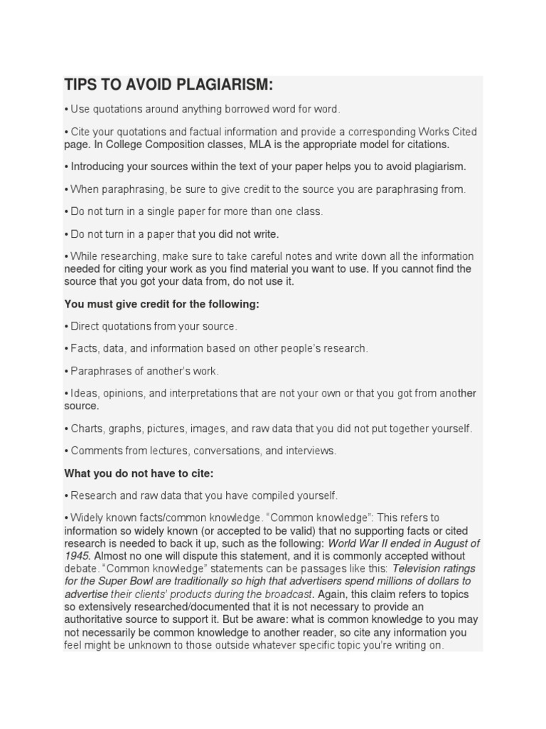Tips To Avoid Plagiarism | PDF | Citation | Plagiarism