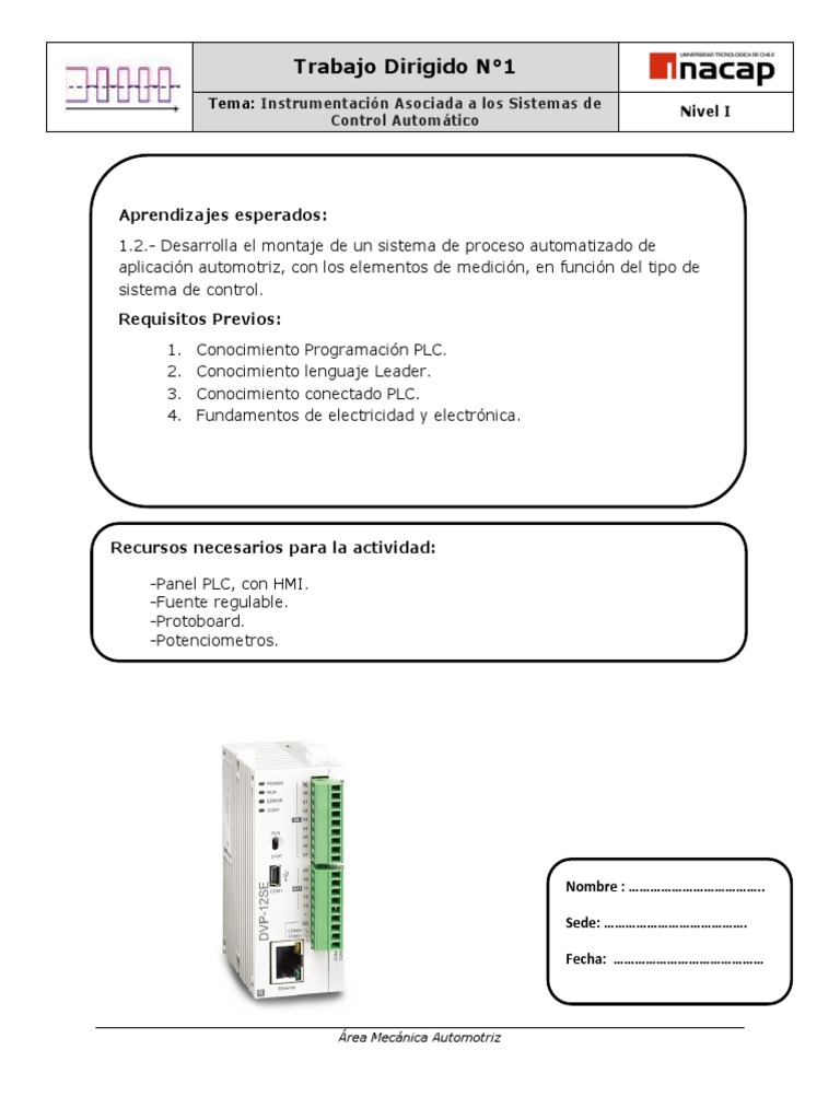 TP N°1 Automatización Aplicada | PDF | Controlador lógico programable | Sensor