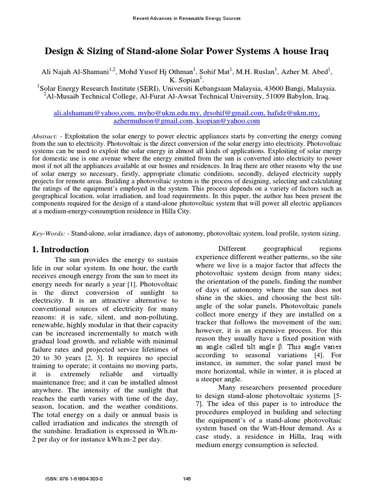 Stand-alone Solar System Design Iraq | PDF | Photovoltaic System ...