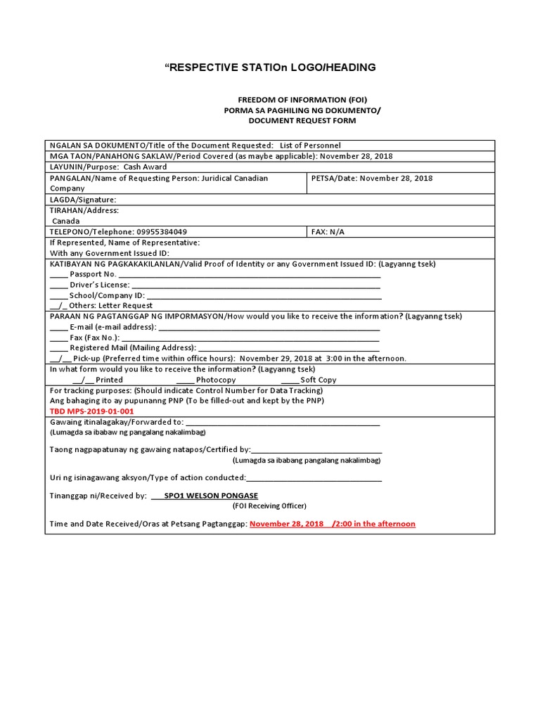 FOI Request Form Sample | PDF | Identity Document | Privacy