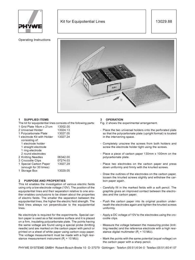 Equipotenciales Phywe 13029.88 | PDF | Manufactured Goods | Materials