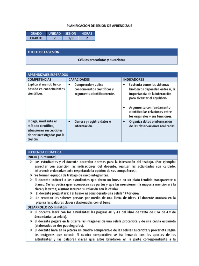 Cta4 U2-Sesion1 PDF | PDF | Biología Celular) | Citoplasma
