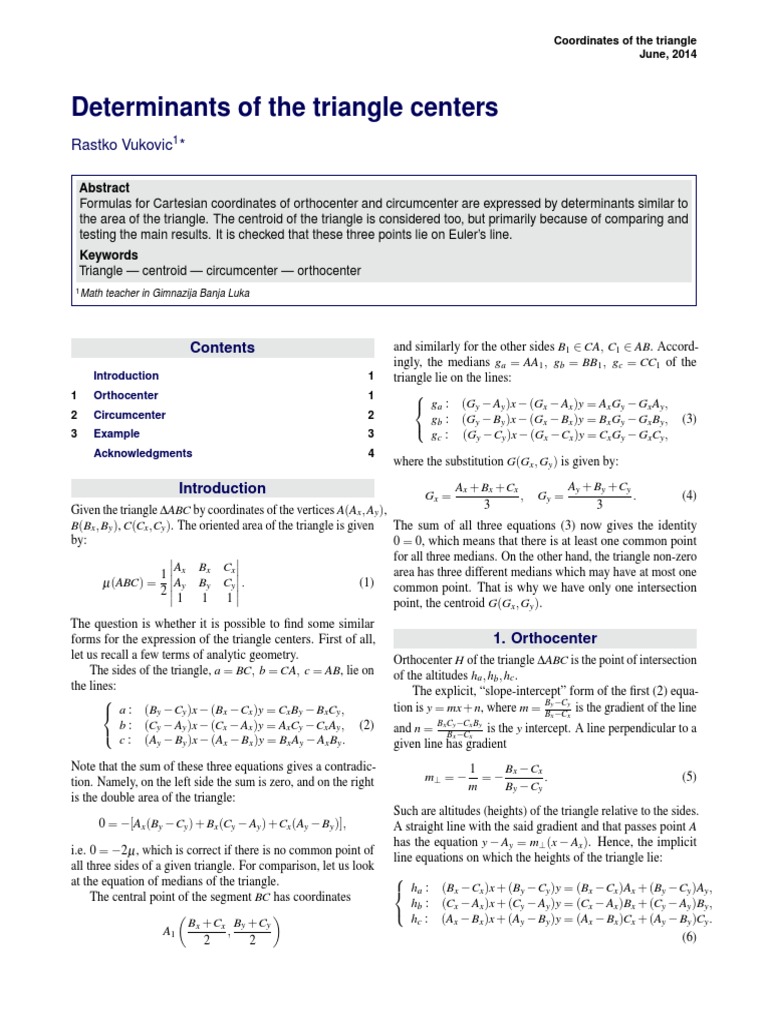 Determinants of The Triangle Centers PDF | PDF | Triangle ...