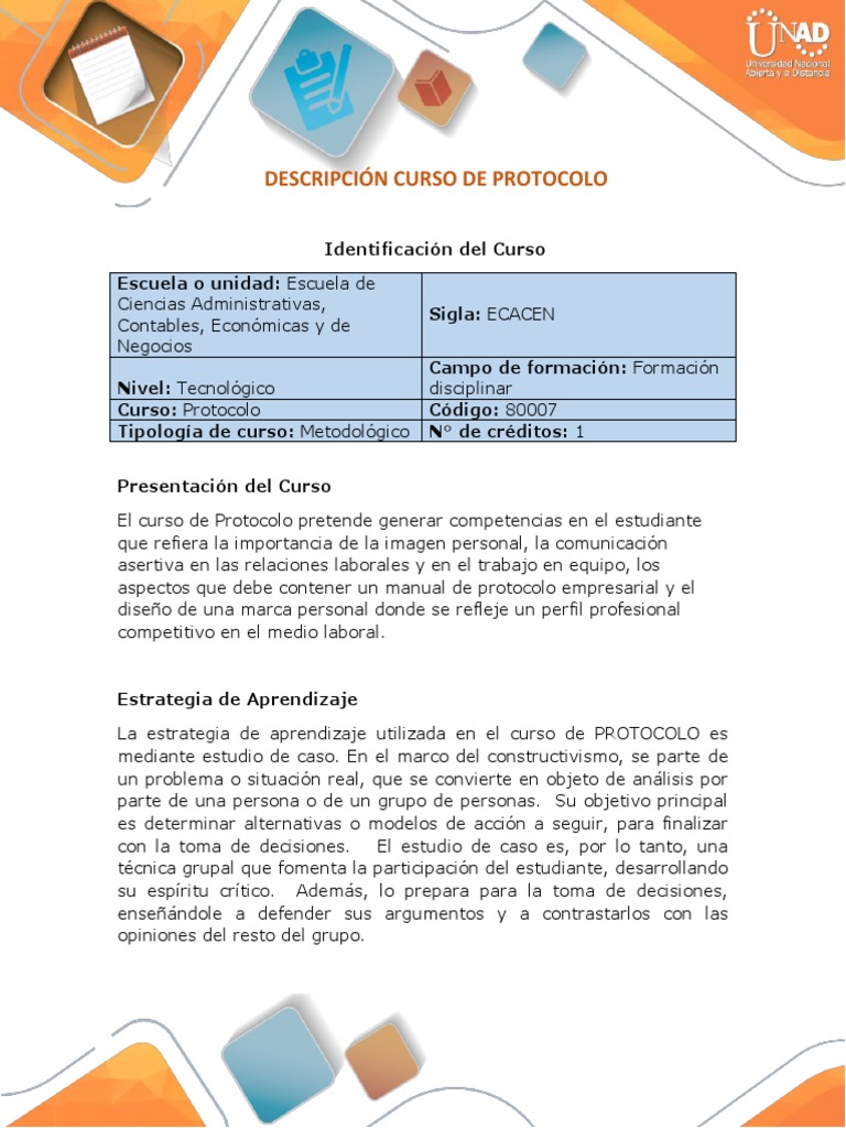 Presentación del Curso Protocolo.docx | PDF | Etiqueta | Toma de decisiones