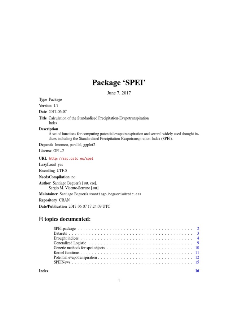 Calculation of Drought Indices: Functions for Computing the ...