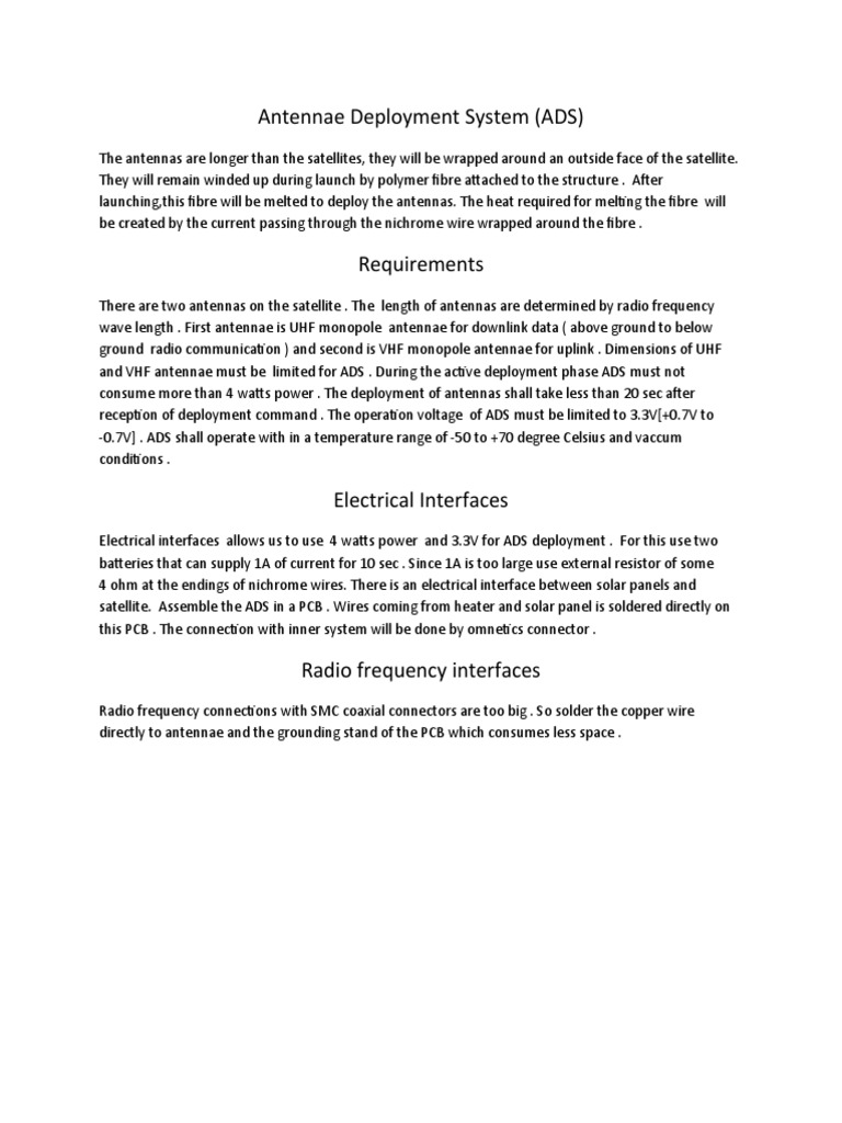 Antenna Deployment System for Satellites | PDF