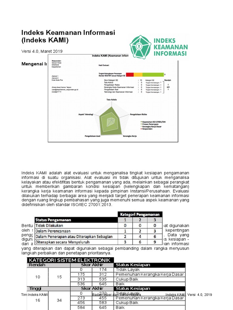 Indeks KAMI Versi 4.0: Evaluasi Keamanan | PDF | Bisnis | Teknologi ...