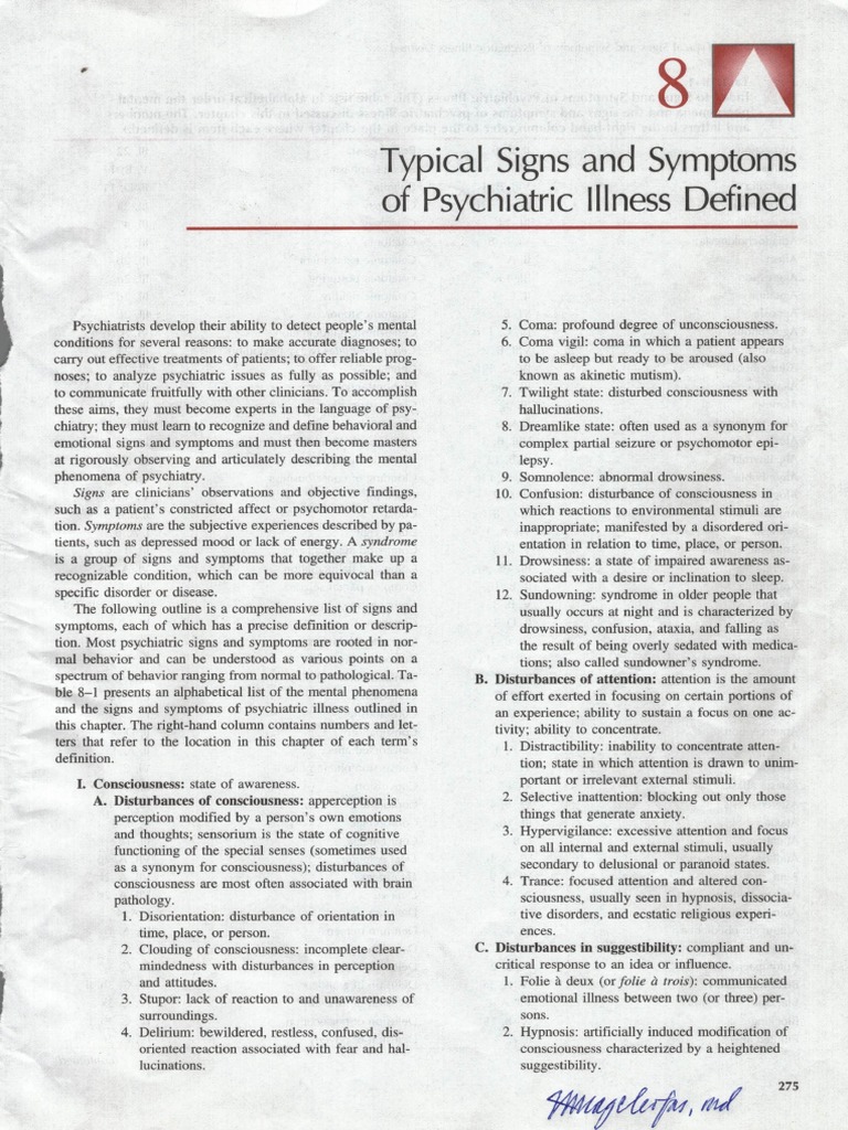 Typical Signs and Symptoms of Psychiatric Illness Defined | PDF