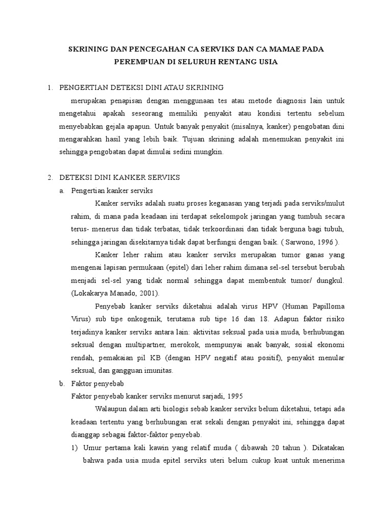 Skrining Dan Pencegahan CA Serviks Dan CA Mamae | PDF