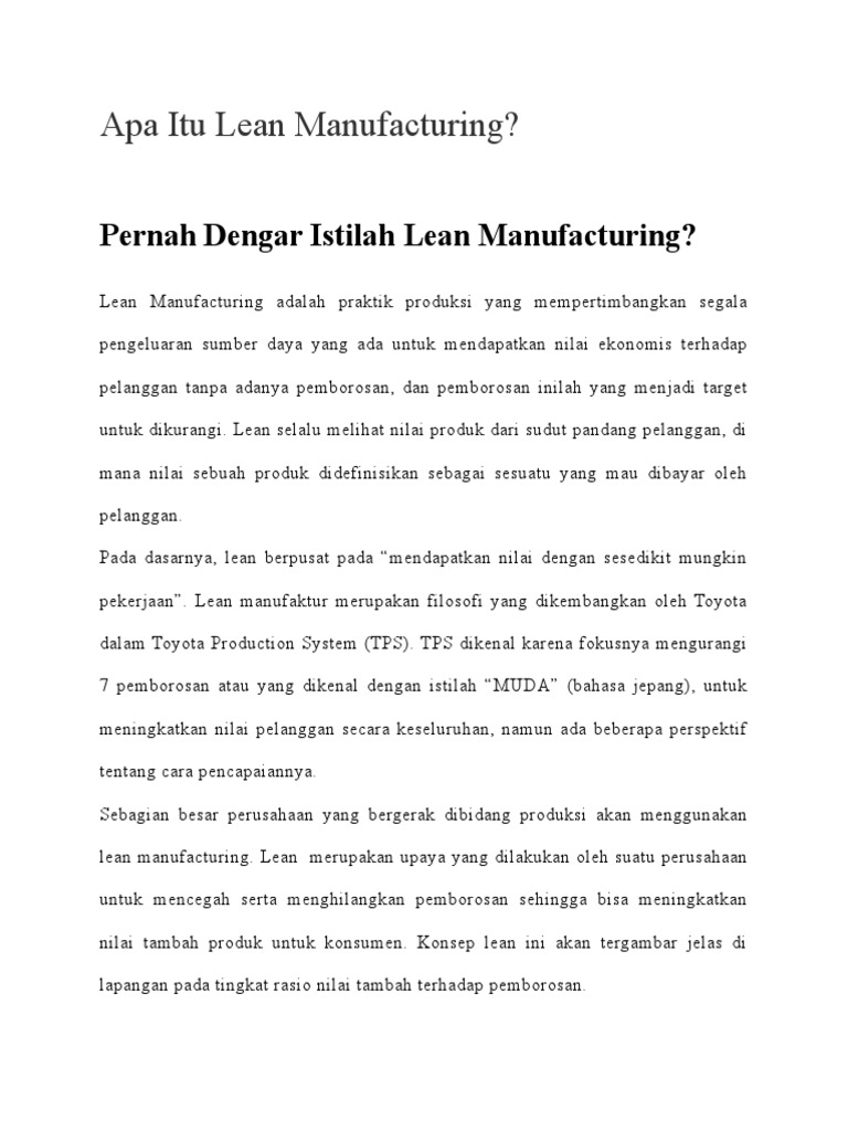 Memahami Lean Manufacturing dan Manfaatnya | PDF | Bisnis