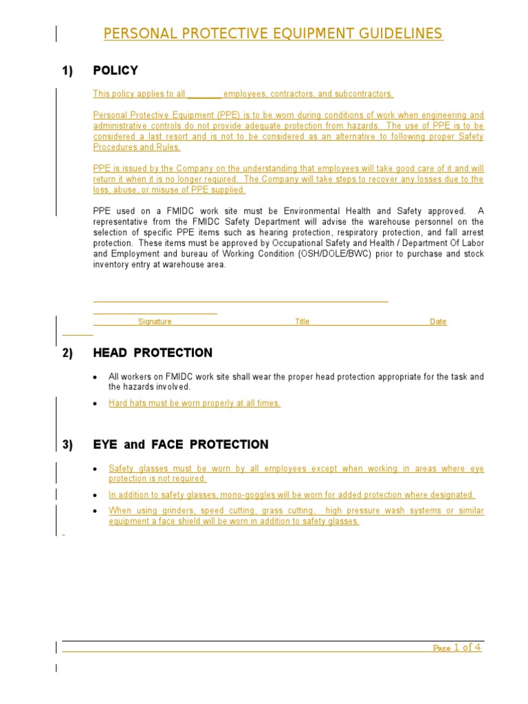 PPE Policy | PDF | Personal Protective Equipment | Safety