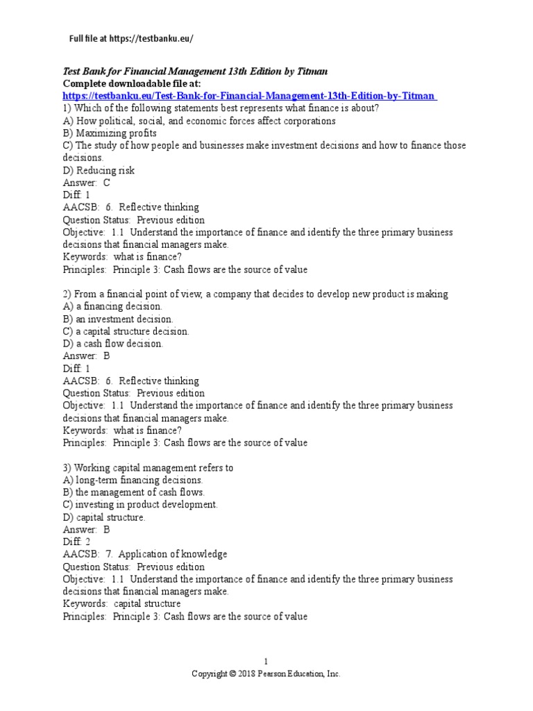 Test Bank For Financial Management 13th | PDF | Partnership | Limited ...