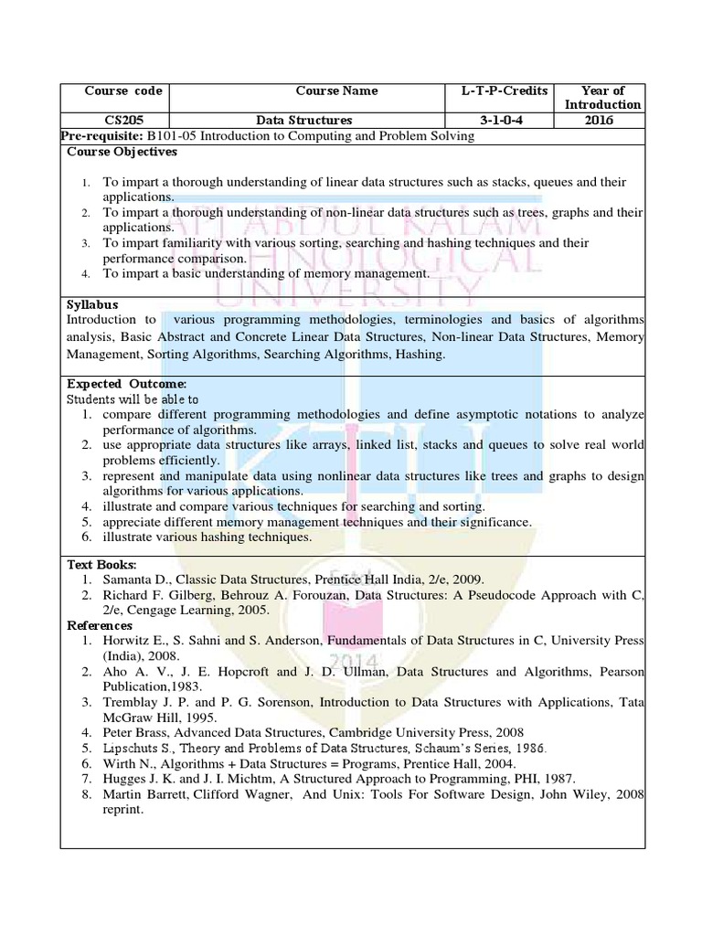 CS205 Data Structures SYLLABUS | PDF | Data Structure | Software ...