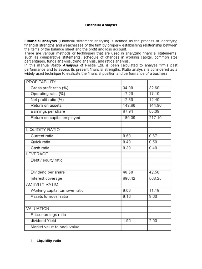 Financial Analysis Nestle | PDF | Working Capital | Equity (Finance)