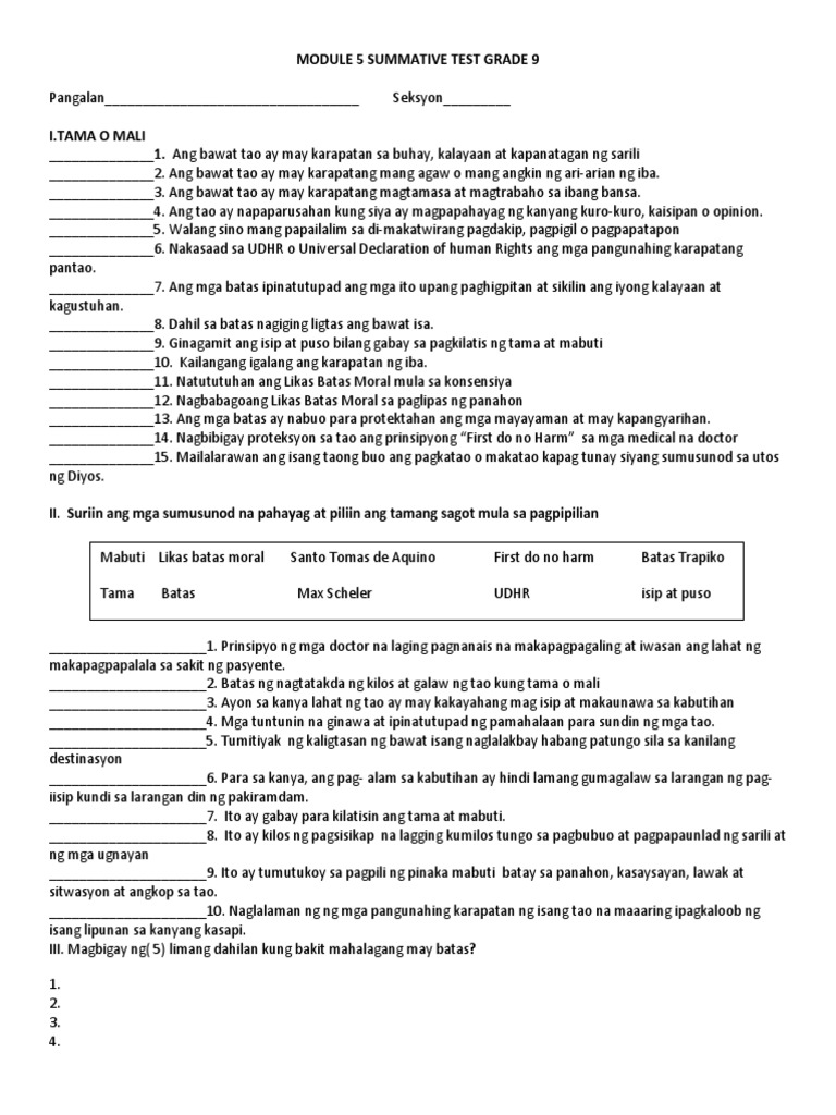 Module 5 Summative Test Grade 9 | PDF