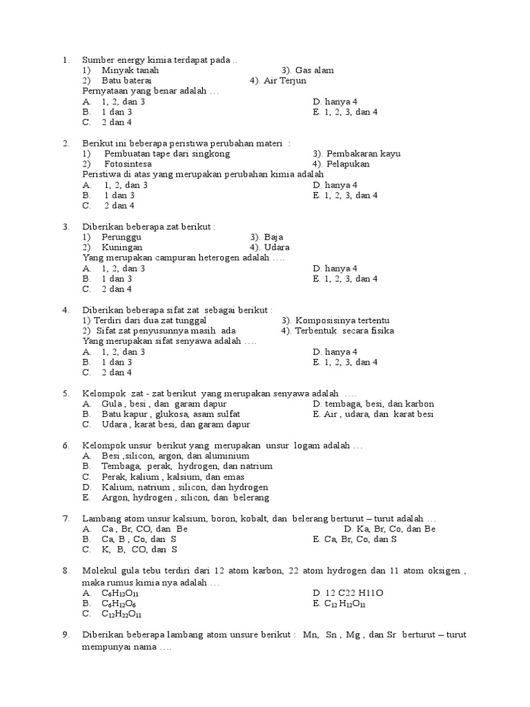 Latihan Uts Kimia Kls X | PDF