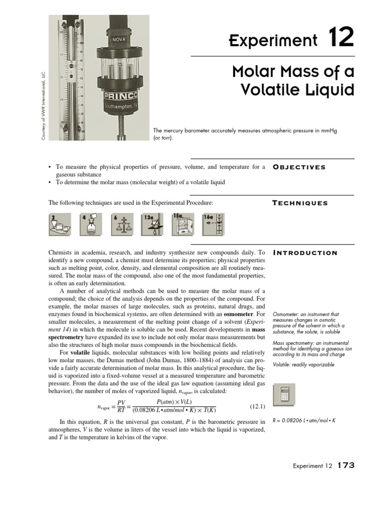 Molar Mass Determination of Volatile Liquid | PDF | Gases | Mole (Unit)